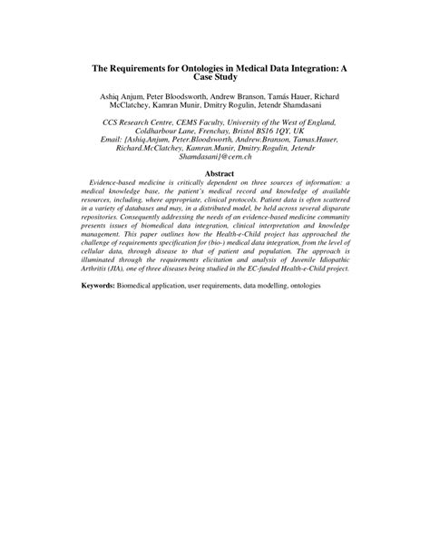 Pdf The Requirements For Ontologies In Medical Data Integration A