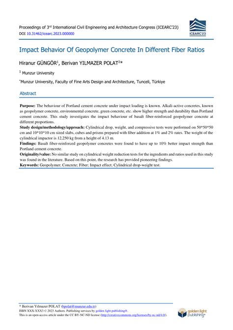 Pdf Impact Behavior Of Geopolymer Concrete In Different Fiber Ratios