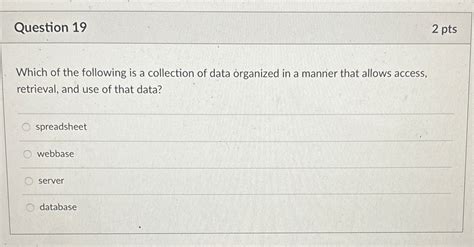 Solved Question 192ptswhich Of The Following Is A Collection