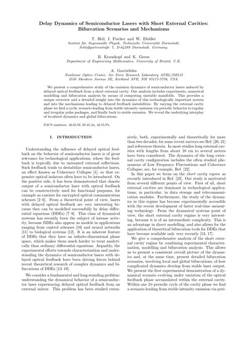 Pdf Delay Dynamics Of Semiconductor Lasers With Short External Cavities Bifurcation Scenarios
