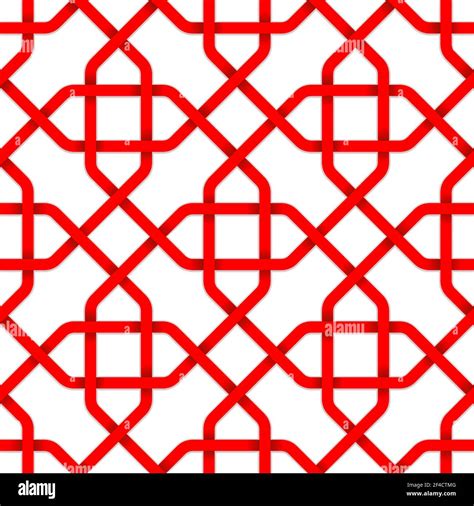 Decorative Red Abstract Geometrical Seamless Pattern On A White