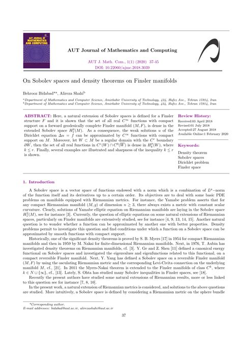 Pdf On Sobolev Spaces And Density Theorems On Finsler Manifolds