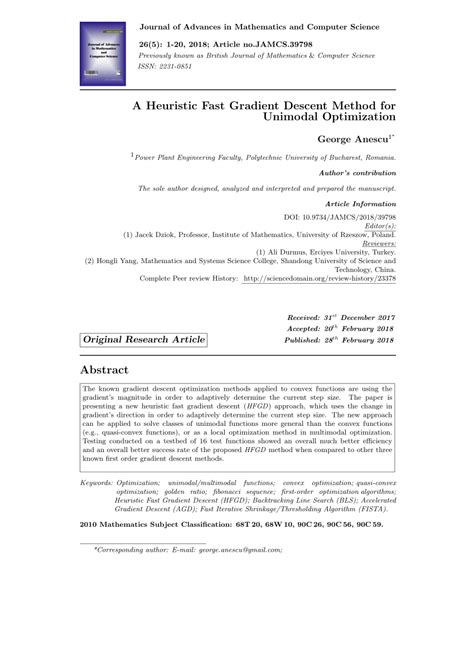 Pdf A Heuristic Fast Gradient Descent Method For Unimodal Optimization