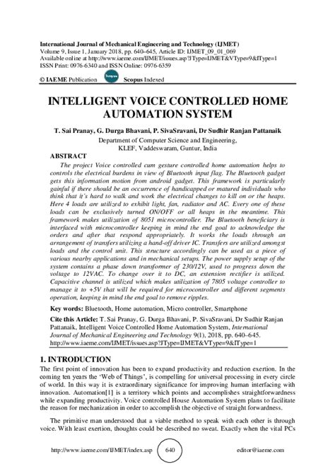 Pdf Intelligent Voice Controlled Home Automation System