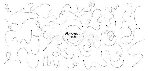 Set Of Hand Drawn Thin Dash Line Arrows Collection Of Curved Pointers