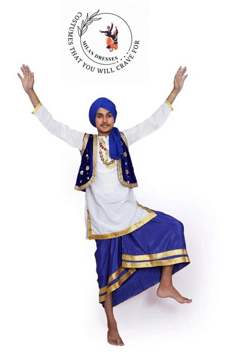 White Blue And Golden Punjabi Bhangra Traditional Dance Costume Large