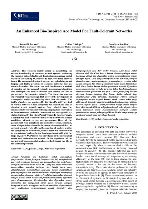 Pdf An Enhanced Bio Inspired Aco Model For Fault Tolerant Networks