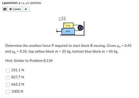 solved determine the smallest force p required to start