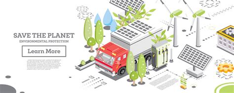 충전소가 있는 전기 트럭 아이소메트릭 개념입니다 태양 전지판과 풍력 터빈을 배경으로 한다 3차원 형태에 대한 스톡 벡터 아트 및 기타 이미지 Istock