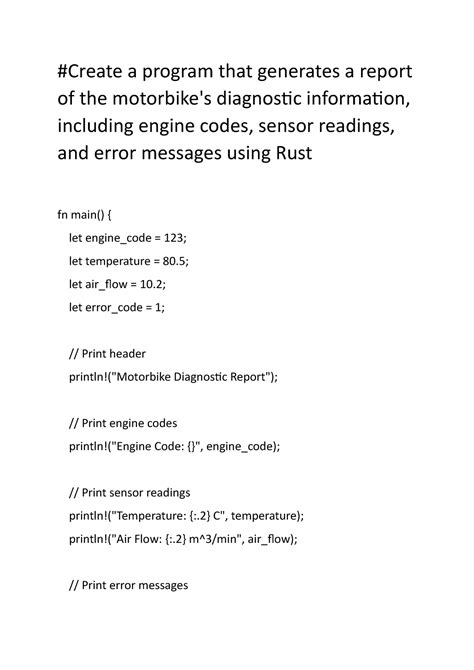 Program That Generates A Report Of The Motorbike Rust Create A