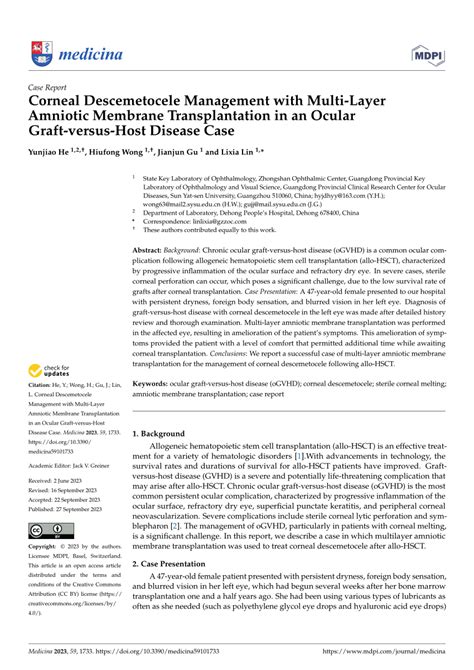 Pdf Corneal Descemetocele Management With Multi Layer Amniotic Membrane Transplantation In An