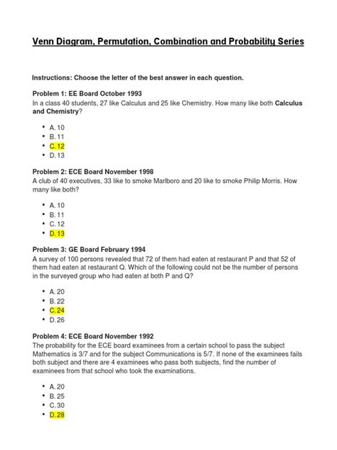 Venn Diagram Permutation Combination And Probability Reviewer