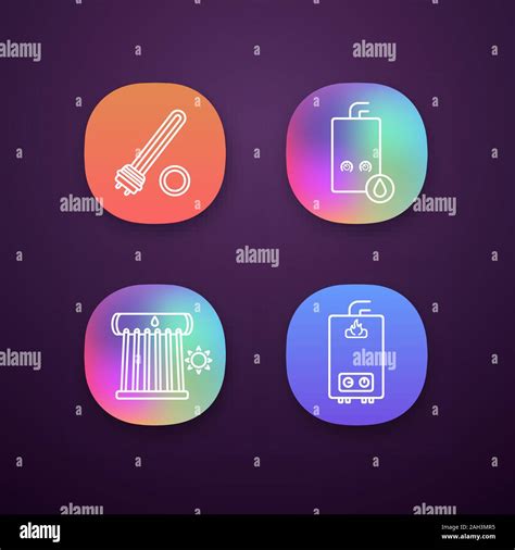 Heating App Icons Set Uiux User Interface Electric And Gas Water