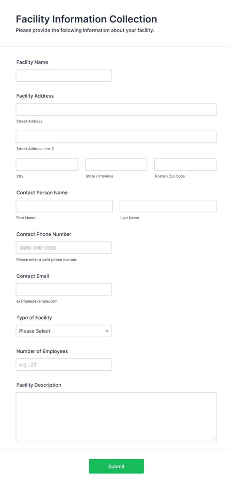 Facility Information Collection Form Template Jotform