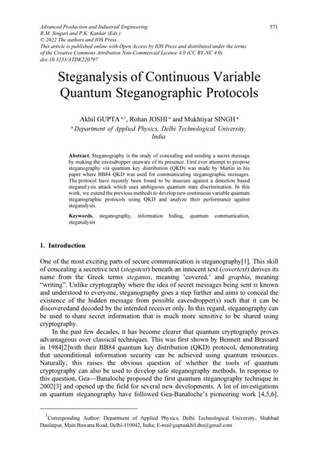 Pdf Steganalysis Of Continuous Variable Quantum Steganographic Protocols