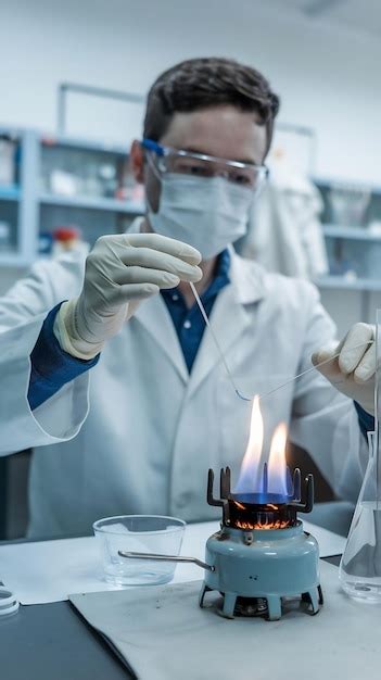 Scientist Sterilizing Inoculation Loop At Laboratory Premium Ai