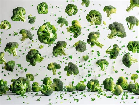 Fresh Green Broccoli Falling On White Background Photography Of Broccoli Falling From The Sky