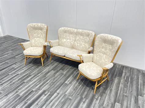 Original Vintage Ercol Evergreen 3 Piece Suite In Beech