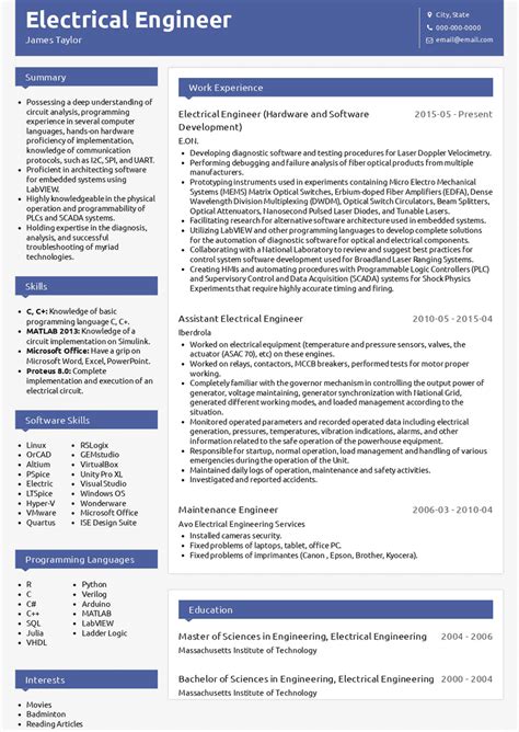 Electrical Engineer Resume Examples And Samples [download Template] Visualcv
