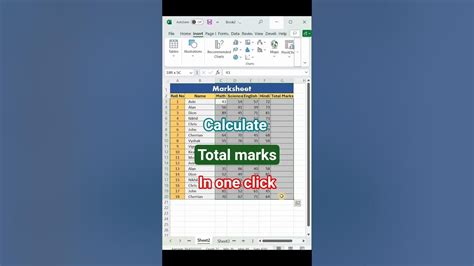 Calculate Total Marks In Excel With Shortcut Key Easy And Fast Trick 🚀📊 Excel Shortvideo Youtube