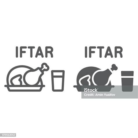 라마단 이프타르 라인과 글리프 아이콘 라마단과 이슬람 무슬림 음식 기호 벡터 그래픽 흰색 배경에 선형 패턴 Eps 10 0명에 대한 스톡 벡터 아트 및 기타 이미지 Istock