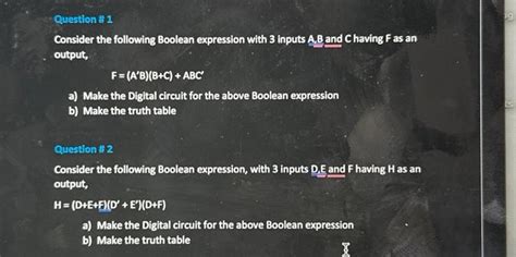 Solved Question 1 Consider The Following Boolean