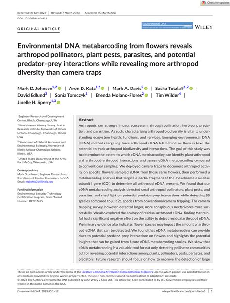 Pdf Environmental Dna Metabarcoding From Flowers Reveals Arthropod