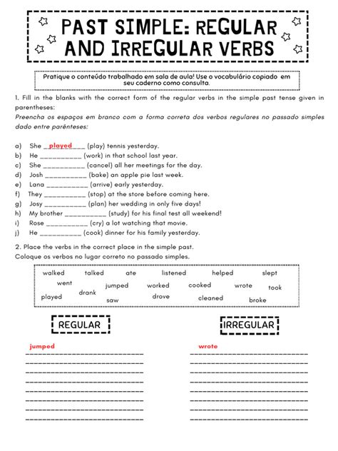Past Simple Regular And Irregular Verbs Practice Pdf Grammatical