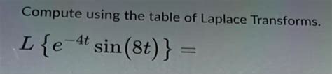 solved compute using the table of laplace transforms l e 4t sin 8t