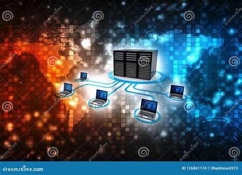 computer network computer connected to server 3d render stock illustration illustration of