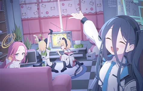 Safebooru 4girls D Animal Ear Headphones Animal Ears Aris Blue