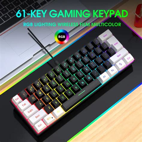New 61 Key Film Keyboard White Black Rgb Mini Game Keyboard Temu Germany