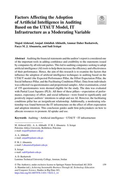 Pdf Factors Affecting The Adoption Of Artificial Intelligence In Auditing Based On The Utaut