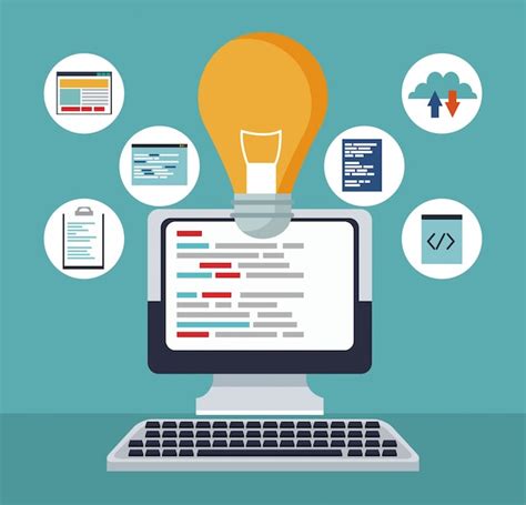 Premium Vector Color Background Tech Computer With Icons Programming