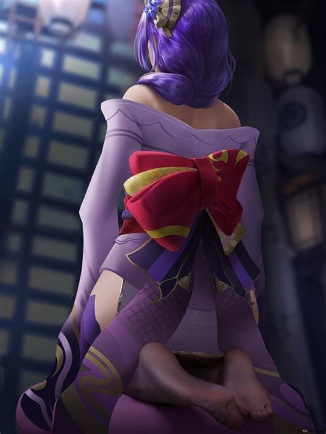 Raiden Shogun Backside View Genshin Impact K Wallpaper Download