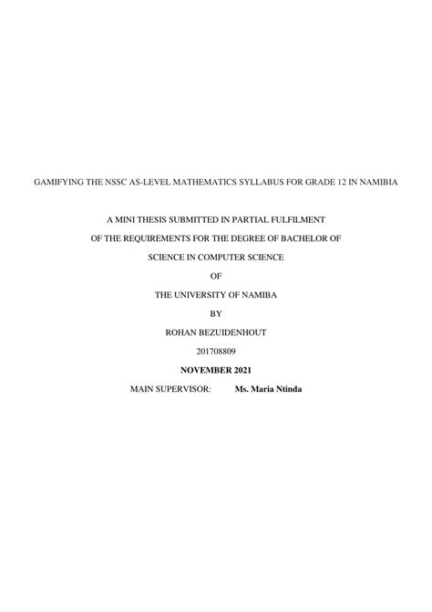 Pdf Gamifying The Nssc As Level Mathematics Syllabus For Grade 12 In Namibia