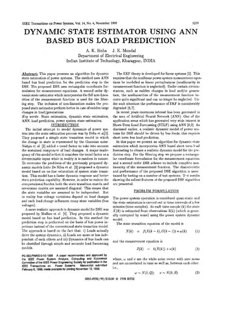 Dynamicstateestimatorusingannbasedbusloadprediction Pdf Applied Mathematics