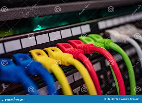 Colorful Telecommunication Colorful Ethernet Cables Connected To The Switch In Internet Data