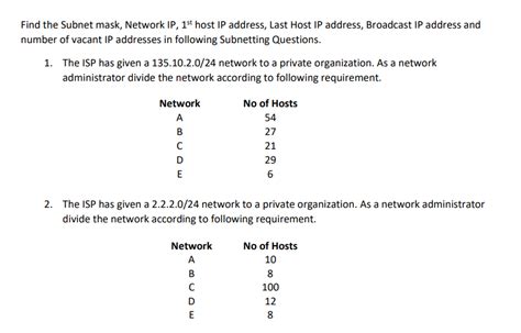 Solved Ind The Subnet Mask Network IP St Host IP Chegg Com
