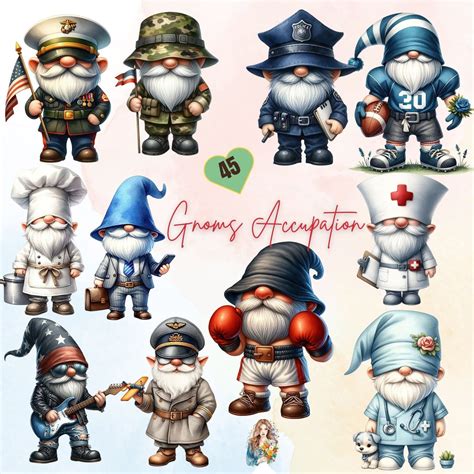 Watercolor Gnome Clipart Career Gnomes 45 Png Illustrations Digital