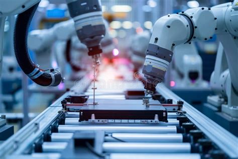 Automated Robotic Arms Assembling Components In A Hightech Electronics Manufacturing Facility
