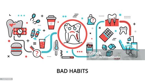 인포 그래픽 나쁜 습관 개념 현대 평면 얇은 라인 벡터 일러스트 건강 진단에 대한 스톡 벡터 아트 및 기타 이미지 건강 진단 건강관리와 의술 건강한 생활방식 Istock