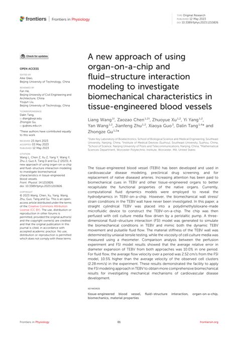 Pdf A New Approach Of Using Organ On A Chip And Fluidstructure Interaction Modeling To