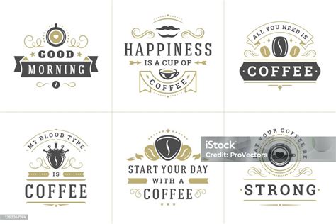 커피 따옴표 빈티지 타이포그래피 스타일 영감 문구 벡터 일러스트 세트 개체 그룹에 대한 스톡 벡터 아트 및 기타 이미지 개체