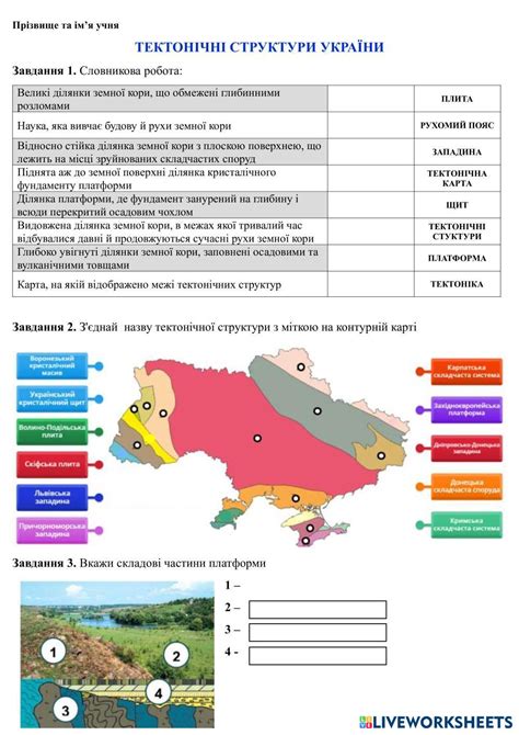 ТЕКТОНІЧНІ СТРУКТУРИ УКРАЇНИ Live Worksheets