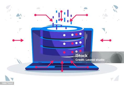 데이터 센터의 벡터 일러스트레이션 랩톱에 정보를 저장하기 위한 디스크 정보격차에 대한 스톡 벡터 아트 및 기타 이미지 정보