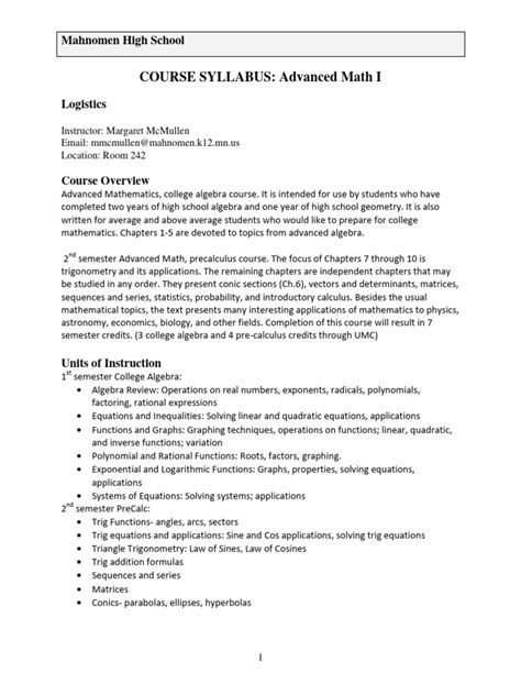 advanced math i syllabus pdf equations algebra