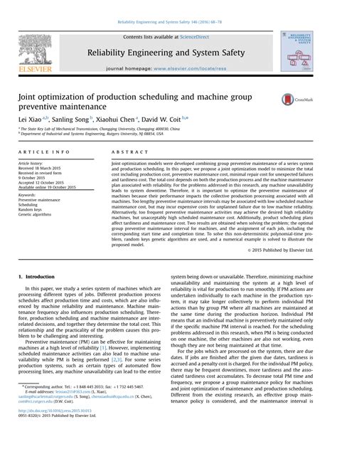 Pdf Joint Optimization Of Production Scheduling And Machine Group Preventive Maintenance