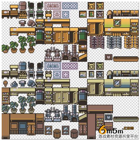 2d像素rpg游戏建筑类素材retro Tileset 2d成套素材 2d游戏素材 6m5m游戏素材