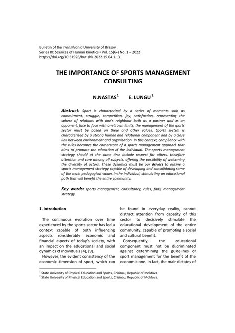Pdf The Importance Of Sports Management Consulting